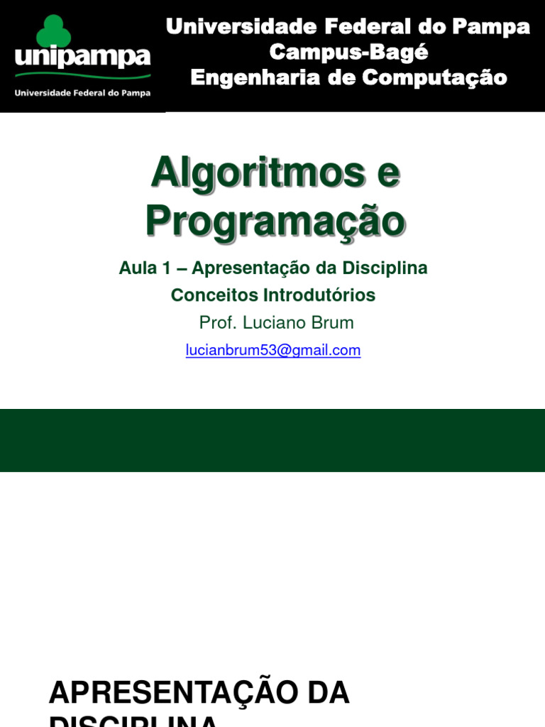Aula01 Apresentação | PDF | Algoritmos | Programação de computadores