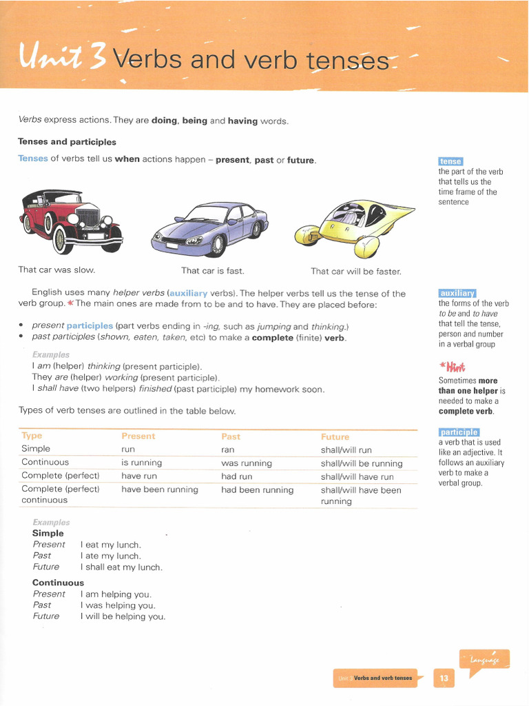 Yr 9 Activty 5 Unit 3 - Verbs and Verb Tenses (Year 8 Text) | PDF