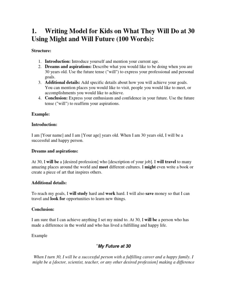 Writing Model For Kids On What They Will Do at 30 Using Might and Will ...
