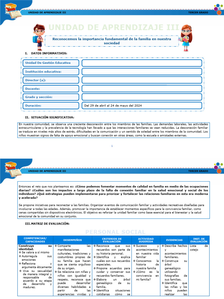 Unidad de Aprendizaje III - 2024 K | PDF | Evaluación | Aprendizaje