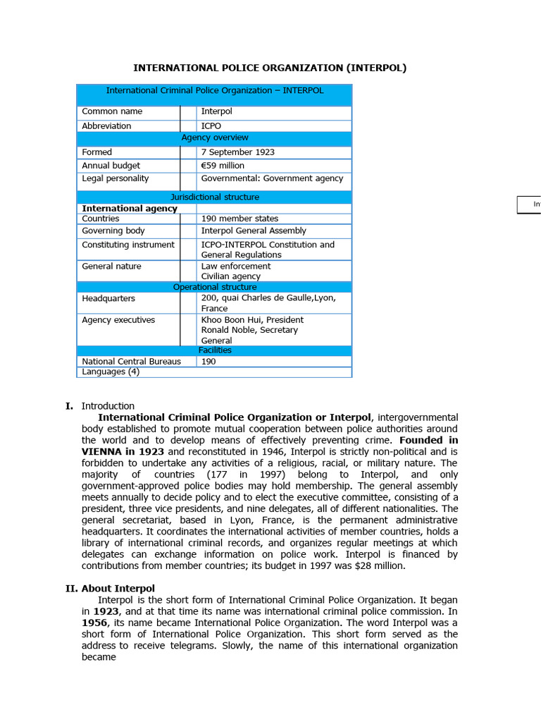 Overview of INTERPOL's Role and Structure | PDF | Dna Profiling | Police