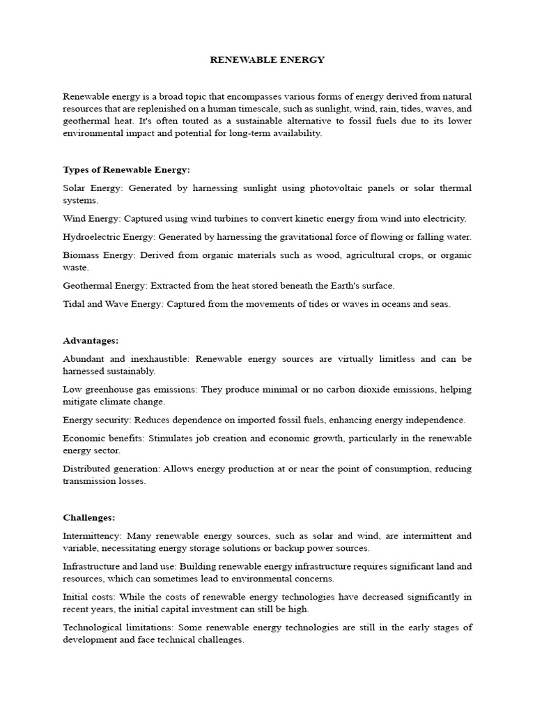 RENEWABLE ENERGY | PDF | Renewable Energy | Energy Development