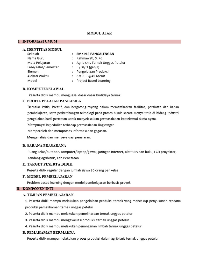 Modul Ajar PJBL Rahmawati | PDF | Karier & Perkembangan | Kesehatan ...