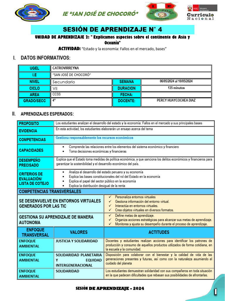Sesion CCSS 4° Sec-Semana 04 Uni 2 | Descargar gratis PDF | Aprendizaje | Evaluación