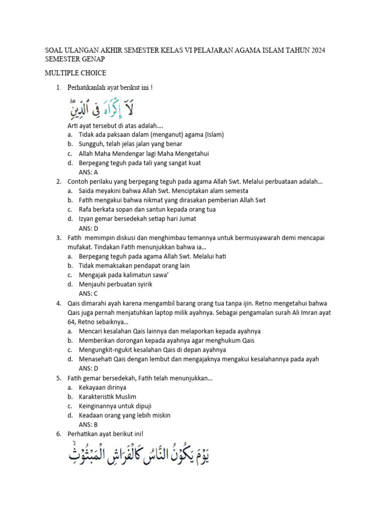 Uas Kelas 5 Genap E-Learning 2024 | PDF