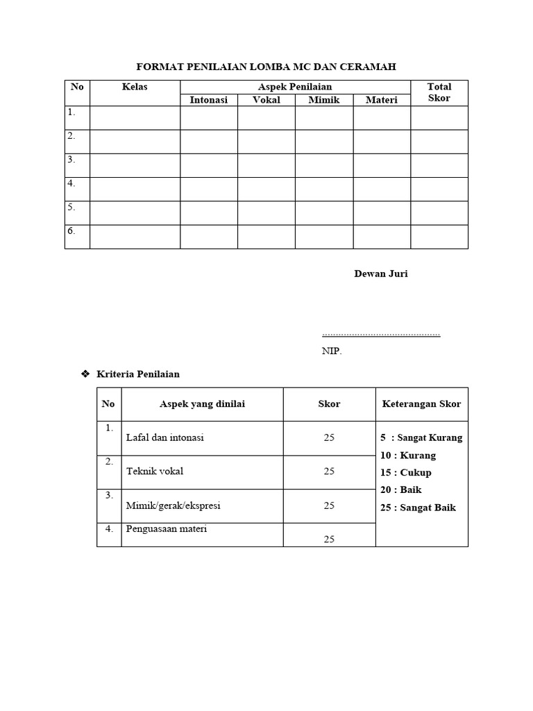 Format Penilaian Lomba Pidato | PDF