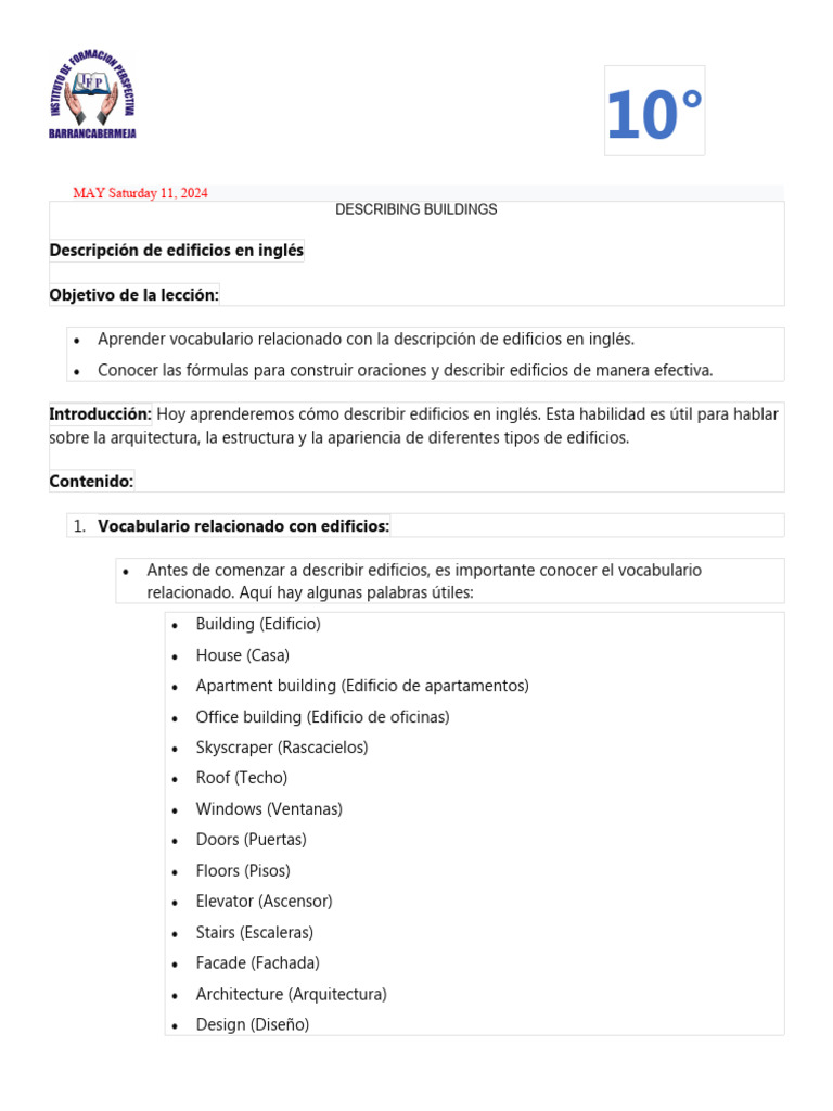 Describing Buildings 10° | PDF | edificio | Diseño arquitectonico