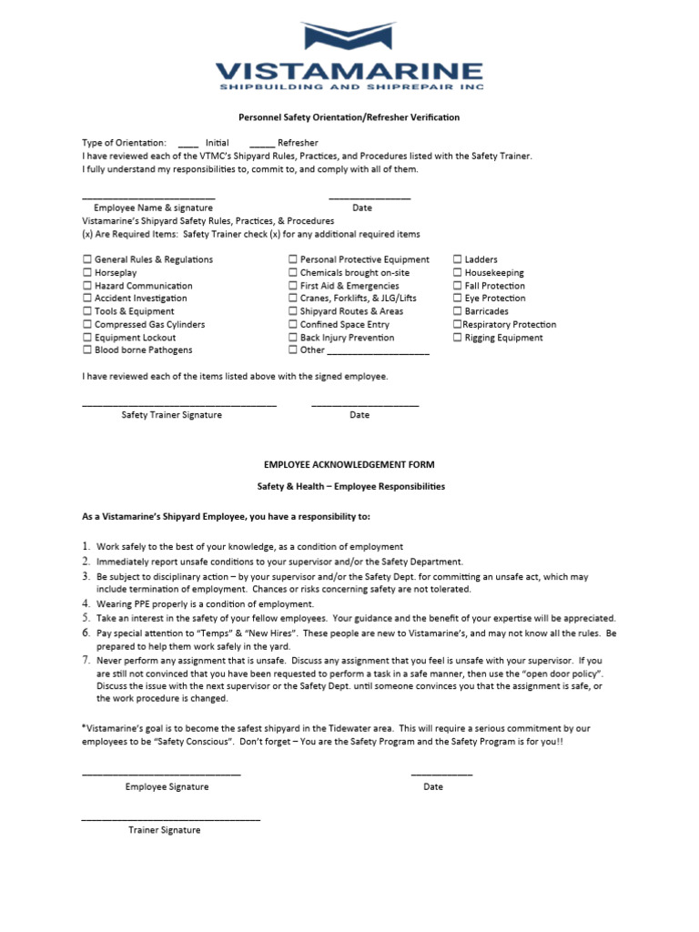 Shipyard Safety Orientation Verification | PDF | Personal Protective ...