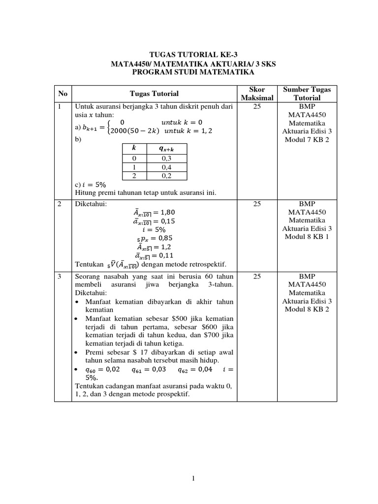 Tugas Tutorial Matematika Aktuaria 3 | PDF