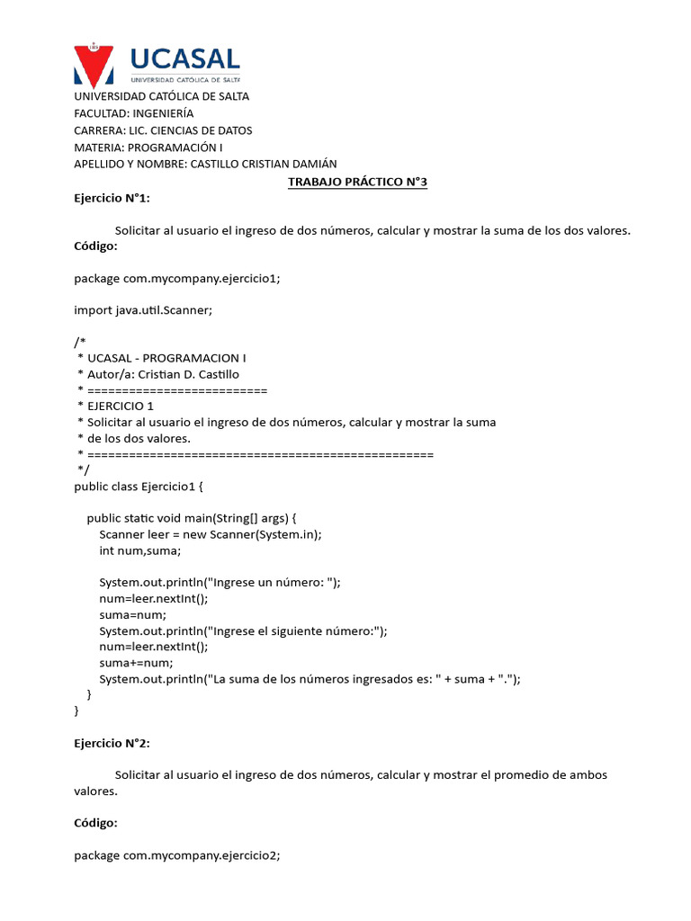 Cristian Castillo - Programacion I tp3 | PDF | Java (lenguaje de programación) | Ingeniería ...