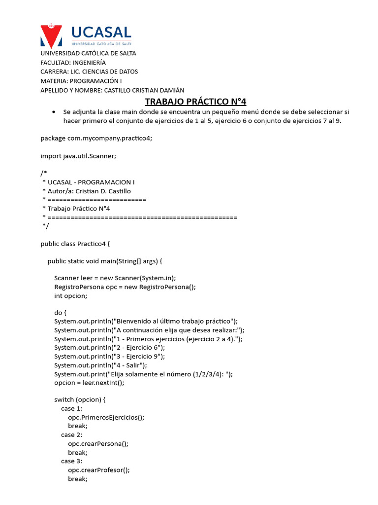 Cristian Castillo - Programacion I tp4 | PDF | Java (lenguaje de programación) | Almacenador ...