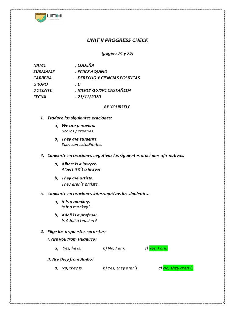 Unit Ii Progress Check - (Autoevaluacion) | PDF
