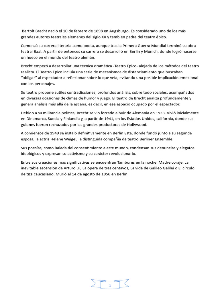 Bertolt Brecht: Teatro Épico y Legado | PDF | Literatura oral | Obras ...