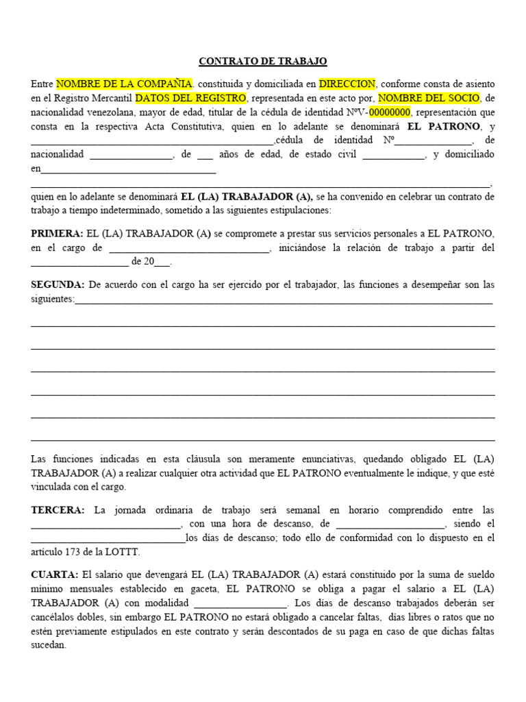 Modelo de Contrato de Trabajo Simple | PDF | Salario | Economias