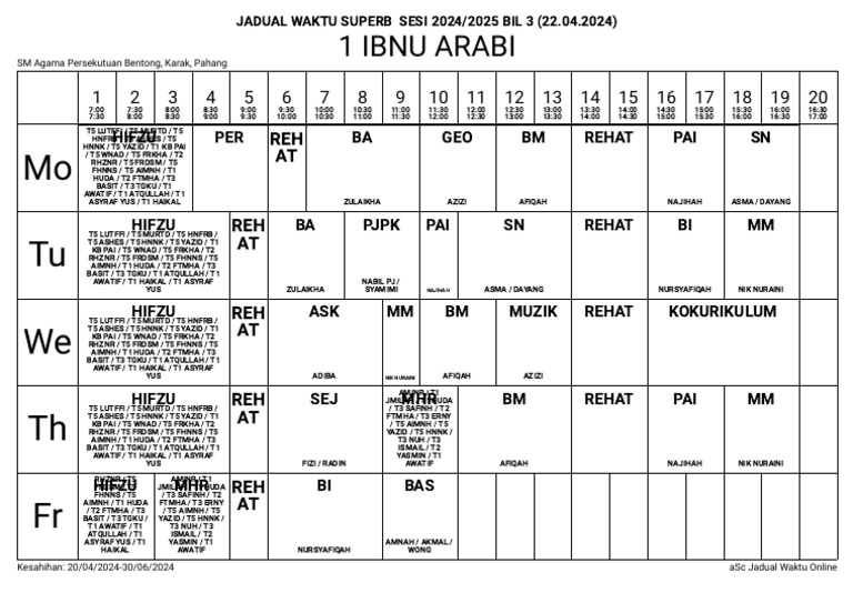 Jadual 1 Arabi 2024 | PDF