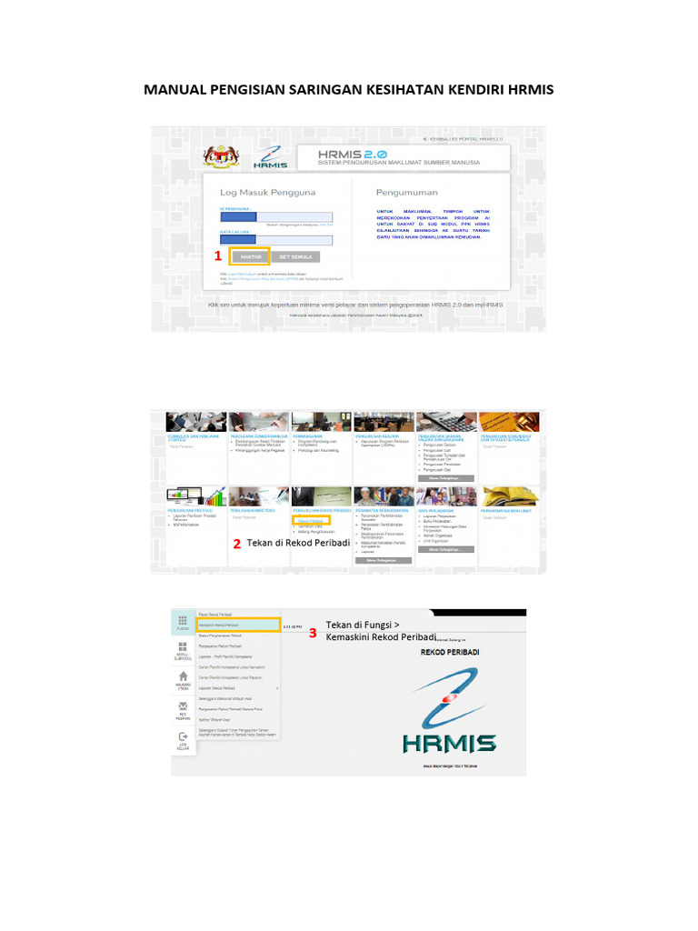 Manual Pengisian Saringan Kesihatan Kendiri Hrmis | PDF
