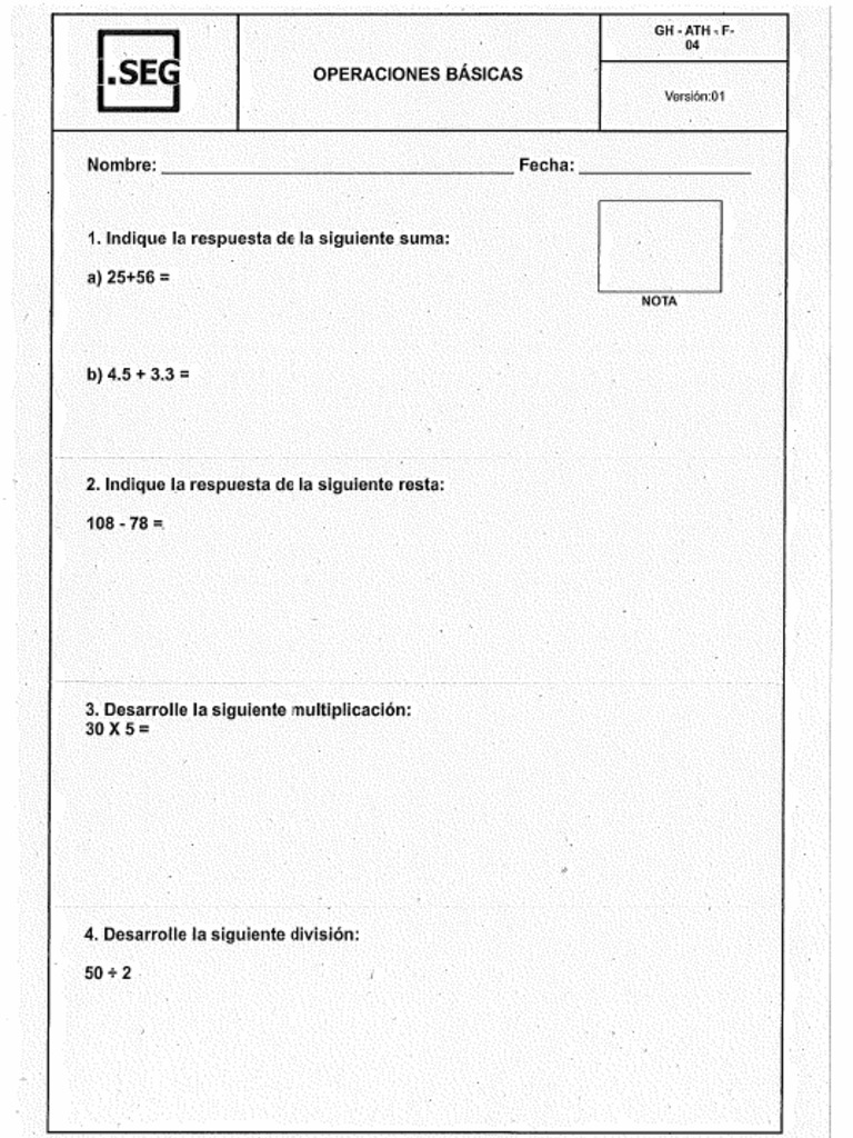 Operaciones Basicas | PDF