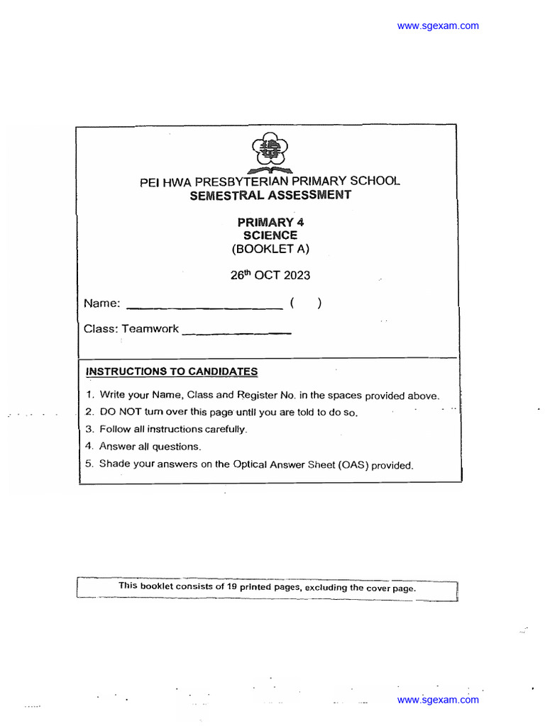 2023-P4-Science-End of Year Exam-Pei Hwa | PDF
