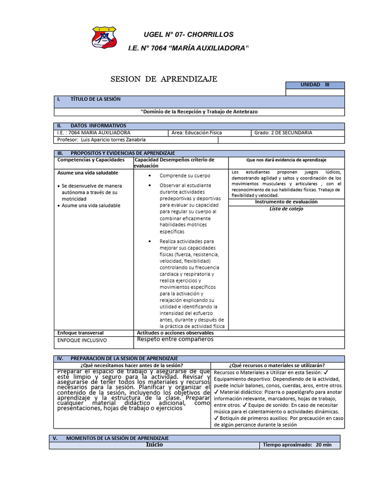 Sesion de Aprendizaje 2 B 2C | PDF | Flexibilidad (anatomía) | Evaluación