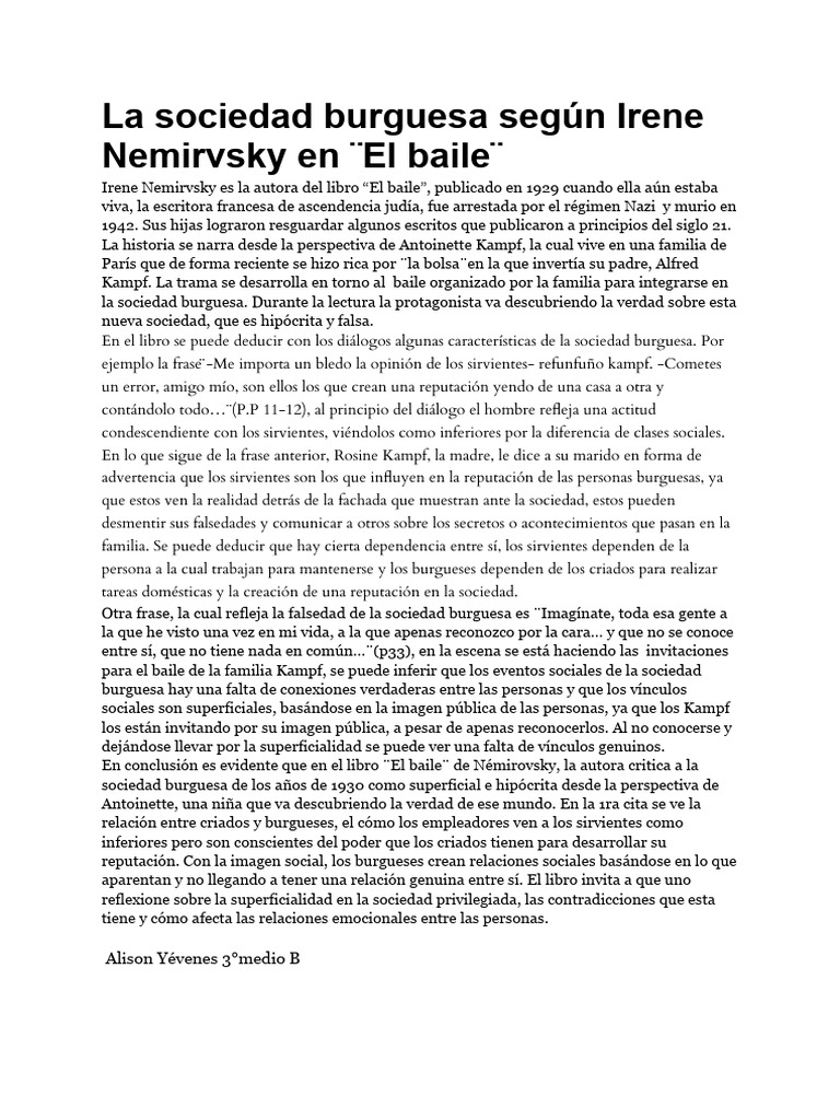 Reseña Literaria El Baile Irene Nemirovsky | PDF