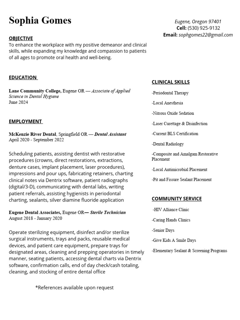 222 resume sophia gomes fe | Download Free PDF | Dentistry | Dentist