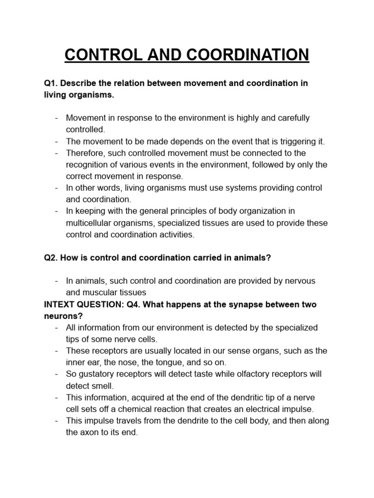 Control and Coordination | PDF | Nervous System | Central Nervous System