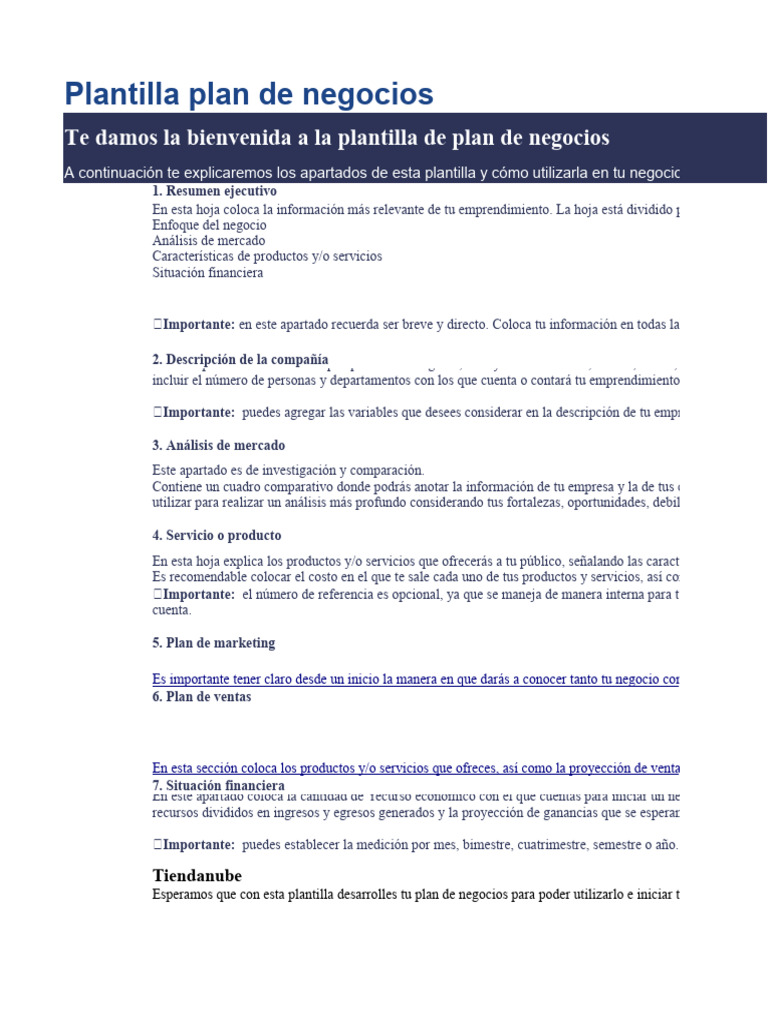 Plan de Negocios Plantilla | PDF | Plan de negocios | Business