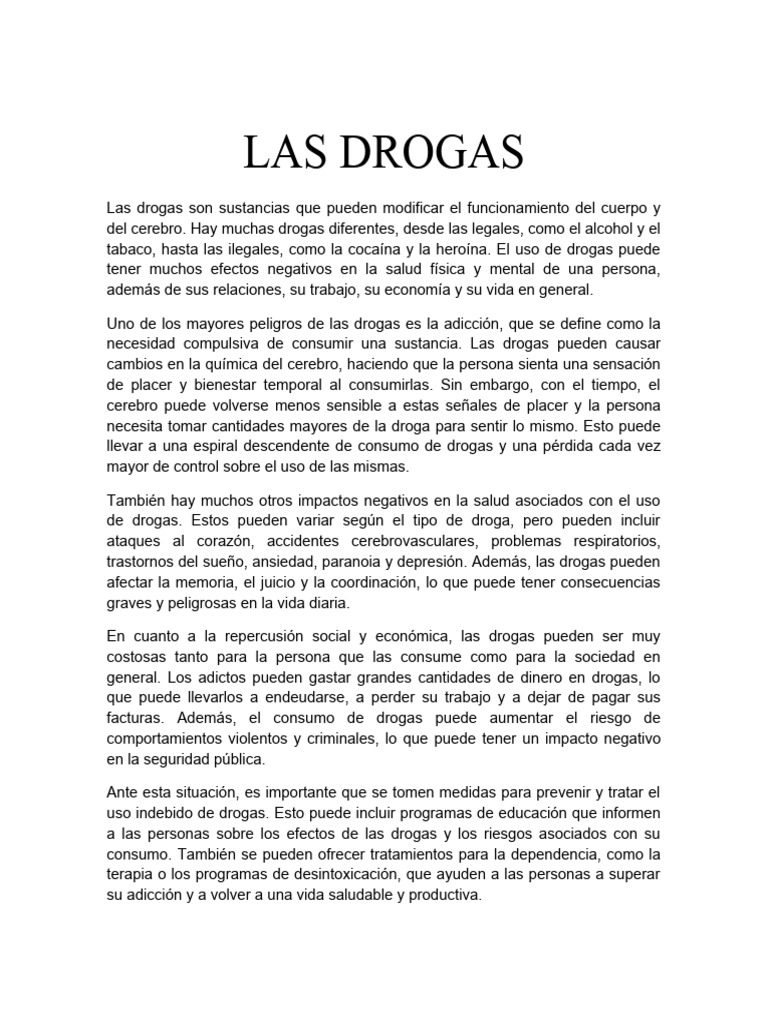 LAS DROGAS | Descargar gratis PDF | La dependencia de sustancias | Drogas
