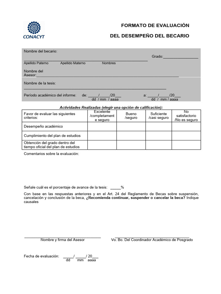 Evaluación del Desempeño del Becario 2025 | PDF
