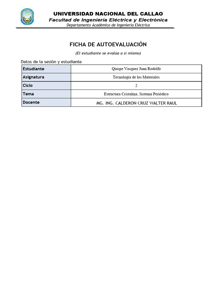 FICHA DE AUTOEVAL. (Estudiante) | PDF