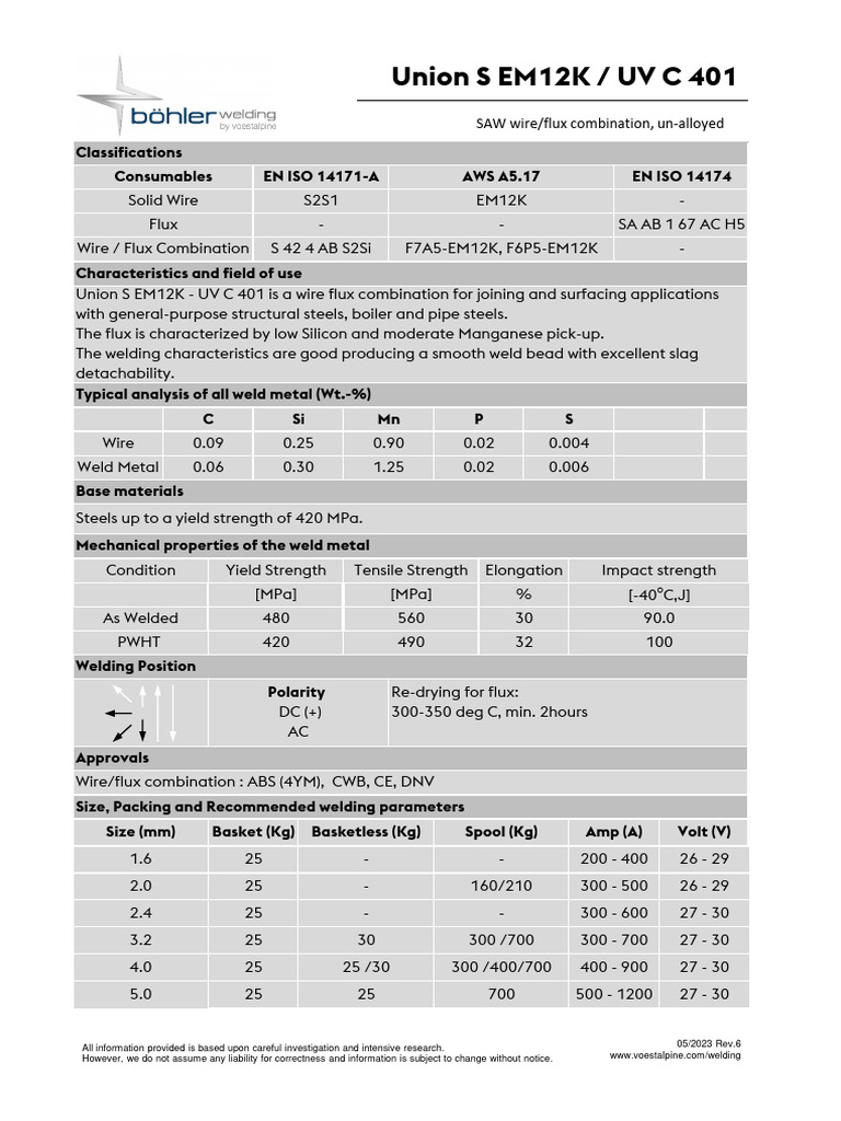 BOHLER Union S EM12K + UV C 401 - R6 - 231218 - 131726 | PDF | Welding | Construction
