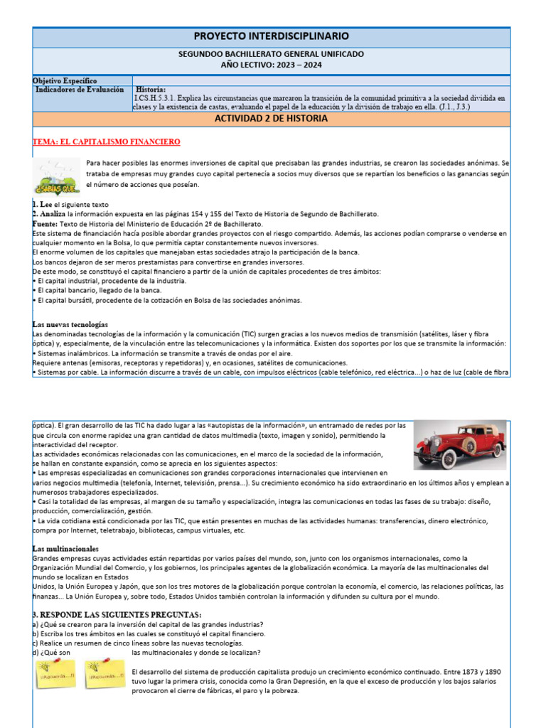 Proyecto Interdisci. 3er. trim. Actividades 2 Historia 2do. Bachi 2023 ...