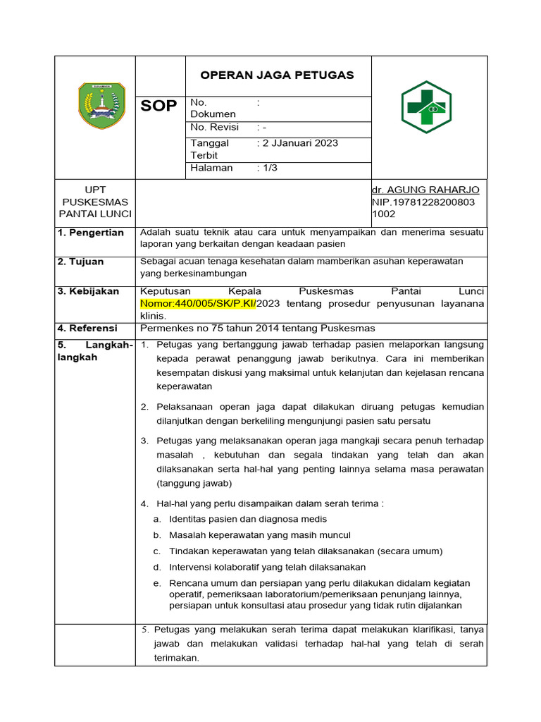 Sop Operan Jaga | PDF