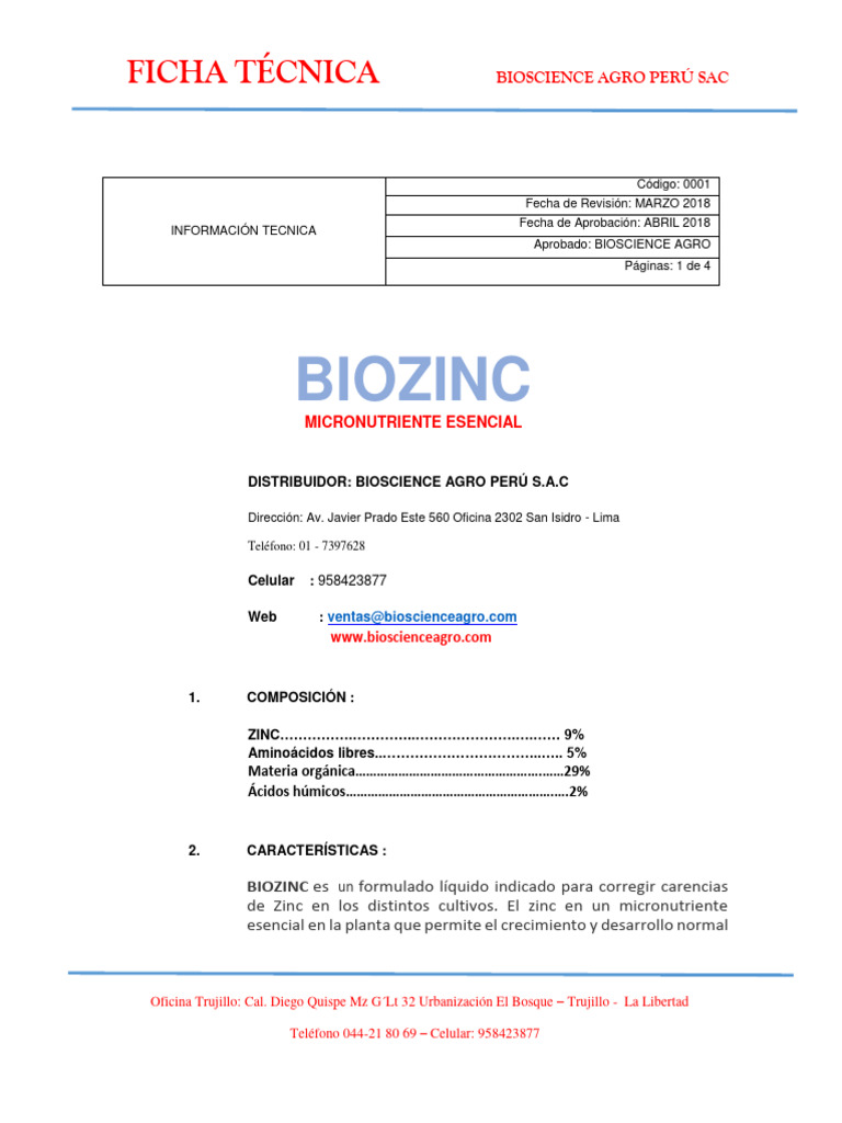 Biozinc: Micronutriente Esencial para Cultivos | PDF | Agua