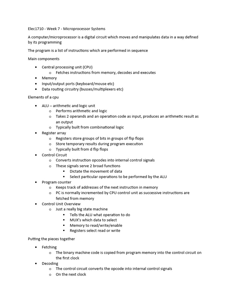 ELEC1710Wk7 - Microprocessor Systems | PDF | Random Access Memory | Central Processing Unit
