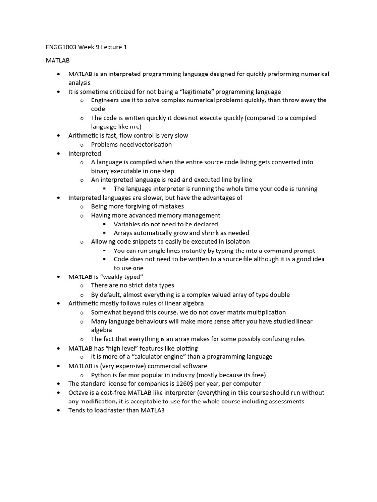 ENGG1003 Week 9 Lecture 1 | PDF | Matrix (Mathematics) | Matlab