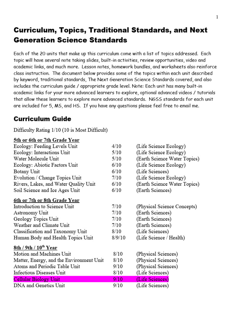 NGSS Aligned Science Curriculum Guide | PDF | Cell (Biology) | Life