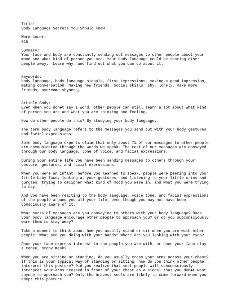 Body_Language_Secrets_You_Should_Know | PDF | Body Language | Breathing Body_Language_Secrets_You_Should_Know | PDF | Body Language | Breathing
