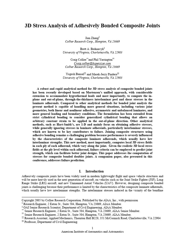 3D Stress Analysis of Adhesively Bonded Composite Joints | PDF | Finite Element Method | Bending