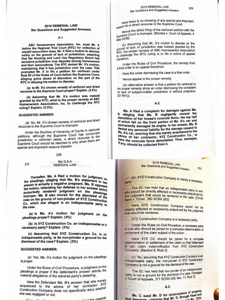 Central Bar Q and A (2019 - 2021) Remedial Law | PDF