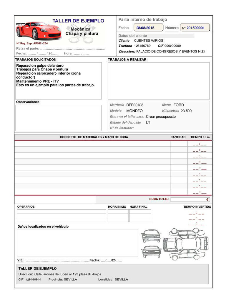 Orden de Trabajo Taller Chapa y Pintura | PDF