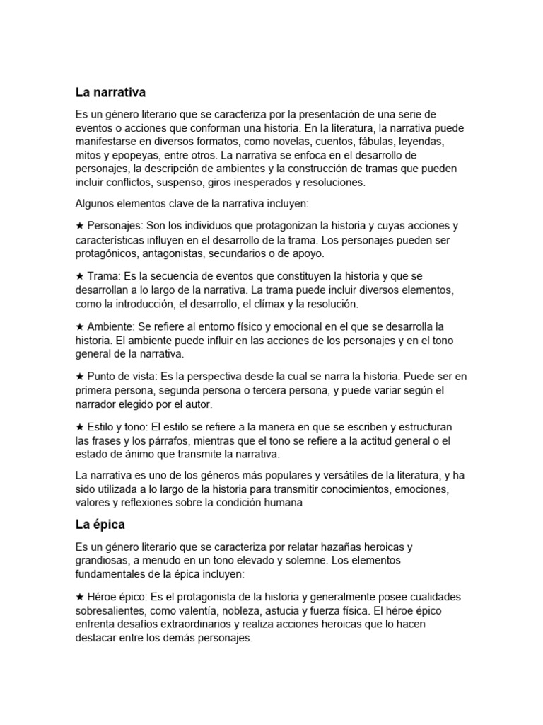 Elementos Clave de la Narrativa y Épica | PDF | Narrativa | Poesía épica
