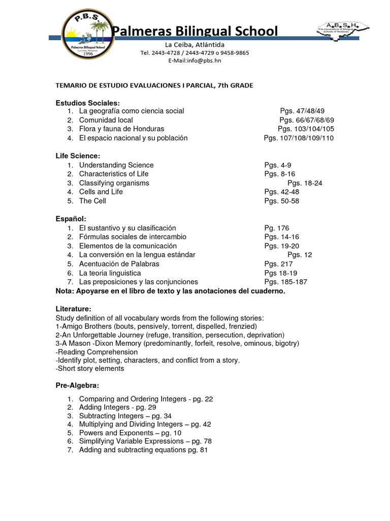Guia de Estudio 7th Grade | PDF