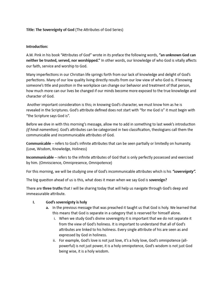 The Sovereignty of God (Series) | PDF | God | Salvation