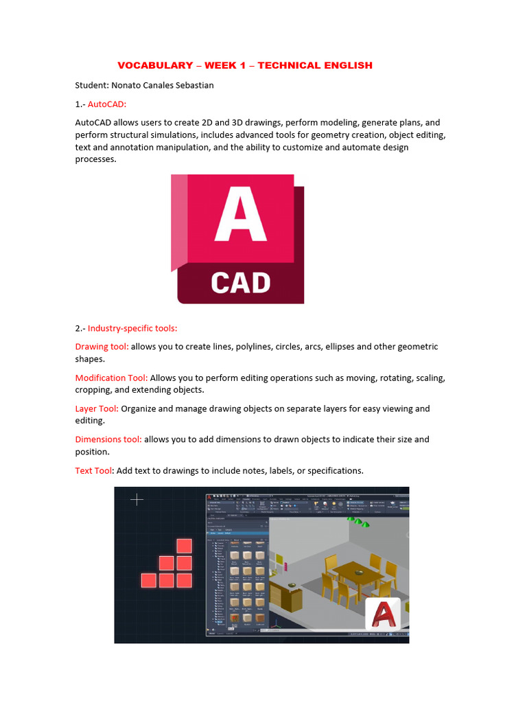Vocabulary Week 1 | PDF | 3 D Modeling | Auto Cad