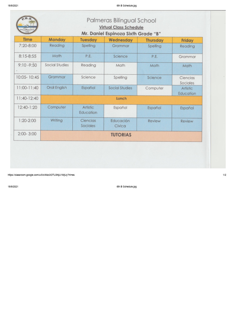 6th B Schedule - JPG | PDF | Computers