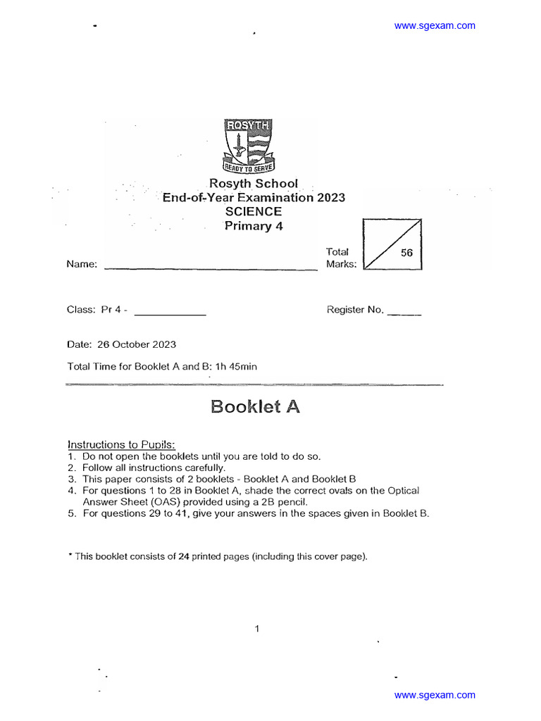 2023-P4-Science-End of Year Exam | PDF | Qualifications | Tests