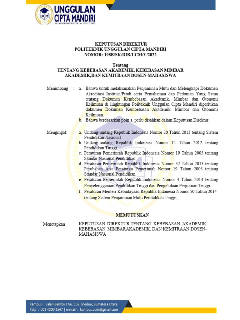 198B - SK Kebebasan Akademik, Kebebasan Mimbar Akademik, Dan Kemitraan Dosen - Mahasiswa | PDF ...