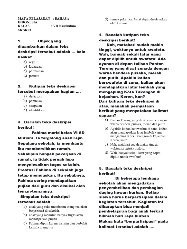 Soal Mata Pelajaran Kelas VII | PDF