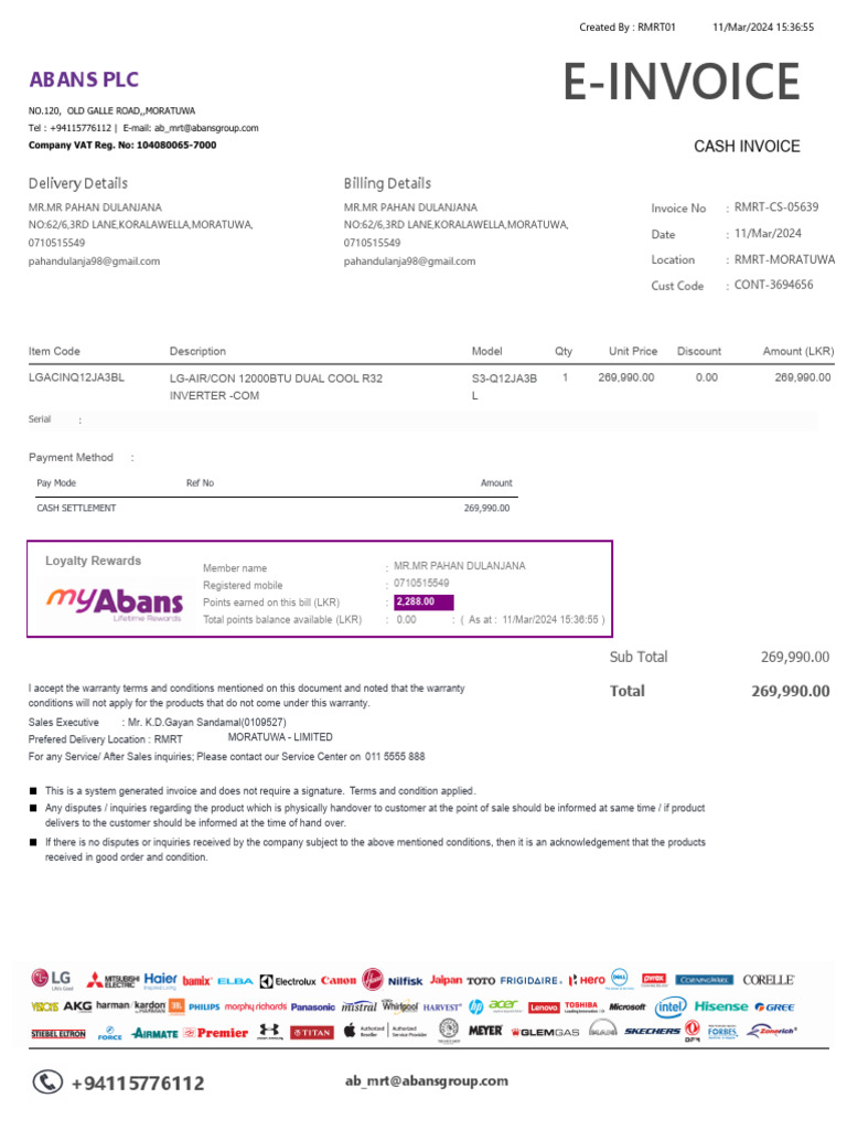 E-Invoice: Abans PLC | PDF | Apple Inc. | Refrigerator